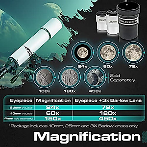 SCOPEX Telescope 90mm Aperture, Telescopes for Adults Astronomy Professional, AZ Astronomical Refractor, Telescope for Kids 8-12 Plus, Phone Adapter, Two Finderscopes, Bluetooth Remote, Case. White