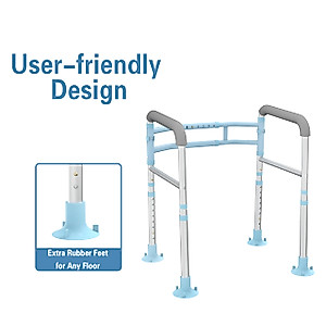 Delog Stand Alone Toilet Safety Rail - Adjustable Width & Height Fit Any Toilet, Medical Toilet Frame for Elderly Handicap Disabled, Folding Handrails