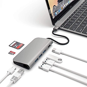 Satechi USB C Hub Multiport Adapter, USB C Docking Station with 4K HDMI, 60W USB C PD Charging, 3 USB-A, Ethernet, Micro/SD Card Readers, for MacBook Pro/Air M1 M2 M3, Windows - Space Gray