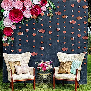 52 Ft Rose Gold Heart Garland Hanging Paper Love Heart Streamer Banner for Anniversary Mothers Day Valentines Day Bachelorette Engagement Wedding Bridal Shower Birthday Party Decorations Supplies