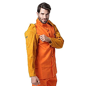 Joyutoy Leather Welders Sleeve Heat Resistant Hand Sleeve Shoulder Extension Welding Apparel,Protect Hand And Arm,Brown 23" Leather Sleeves for Welding