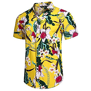 COOFANDY Men's Hawaiian Set Casual Floral Print Shirt Summer Shirt and Shorts