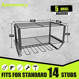 Aomomery-Power Tool Organizer-5 Drill Holder Wall Mount,3 Layer Heavy Duty Metal Power Tool Storage Rack,Garage Tool Organizer and Storage with Screwdriver Holder/Plier Holder/Hammer Holder