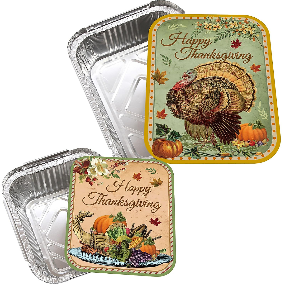 WorldBazaar Thanksgiving Aluminum Food Containers 24PCS Thanksgiving Leftover Take Home Containers 2 Size Disposable Thanksgiving Food Storage Thanksgiving Party Favors