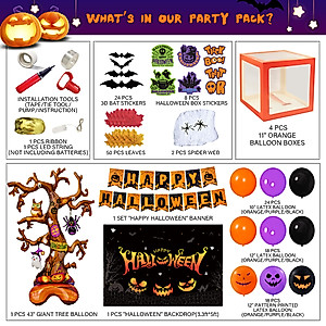Party Spot! 157 Pcs Halloween Party Decorations Kit, 43" Giant Tree Balloon, 4 Balloon Boxes, Happy Halloween Banner, 60 pcs Balloons, Artificial Leaves, Halloween Party Supplies, Halloween Favors Set