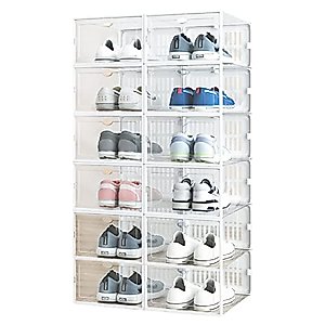 VEMRBX Shoe Storage Box, 12 Pack Clear Plastic Stackable Shoe Boxes Organizer with Lids, Foldable Shoe Storage Bins for Closet Entryway Easter