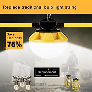 G GJIA 100FT Construction String Lights 100W 12000LM, Industrial Grade LED String Work Lights for Construction Sites, Temporary Work, Jobsites, Outdoor Lighting, with 10 Bulbs & Hooks
