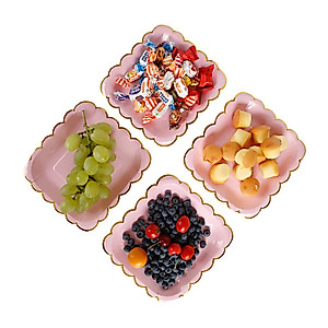 Geeklife Pink Disposable Paper Party Plates Bulk, 7 Inch Metallic Gold Paper Decorated Dessert Plates Set,20 PCS