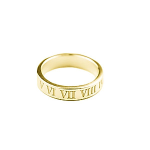 925 Sterling Silver Personalized Roman Numeral Band Ring for Women Custom Engraved Memorable Date Number (Gold)