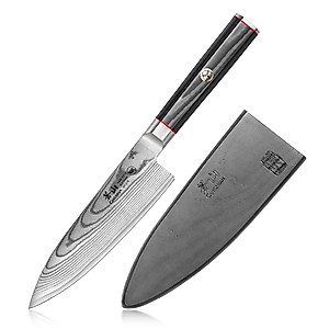 Cangshan YARI Series X-7 Damascus Steel 6-inch Chef's Knife with Sheath