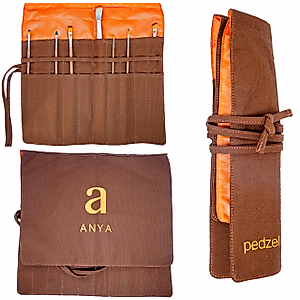 ANYA Artists Paint Brush Holder, 20 Slots Paint Brush Storage Canvas Roll up pouch for Acrylic Oil Watercolor, Dark brown PEDZEL (brushes not included)