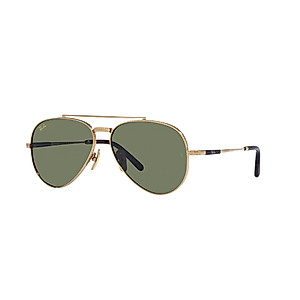 Ray-Ban RB8225 Aviator Titanium Sunglasses, Gold/Green, 62 mm