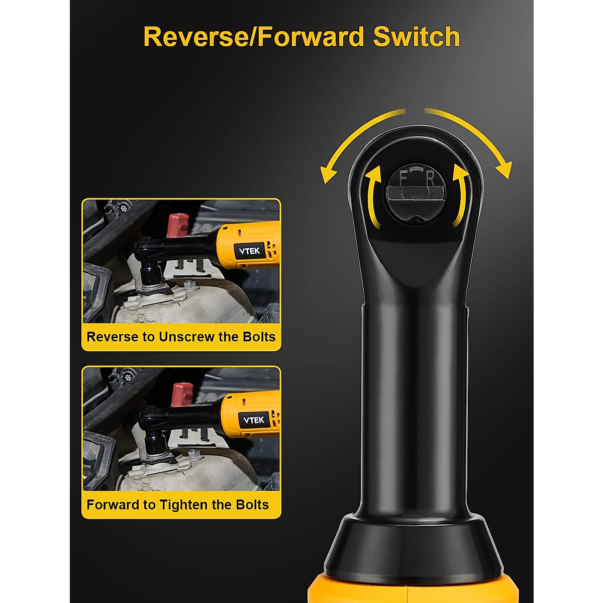 VTEK 3/8" Extended Cordless Ratchet Wrench 16.8V Electric Ratchet Wrench,40 Ft-lbs 400RPM Power Ratchet Wrench