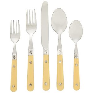 Ginkgo International Le Prix Stainless Steel Dishwasher-safe 30piece flatware set, Service for 6, Yellow,22704