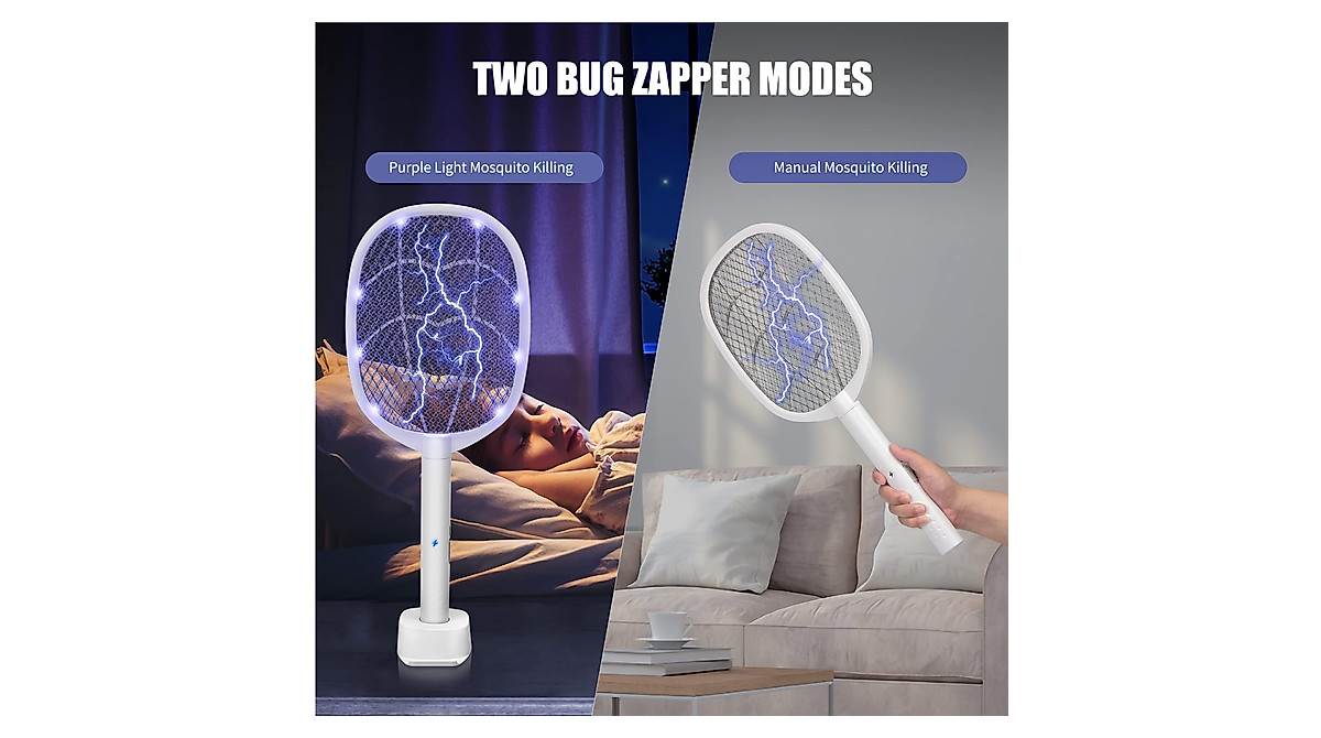 Lulu Home 2-in-1 Electric Bug Zapper Racket, 3000V High Voltage LED ...