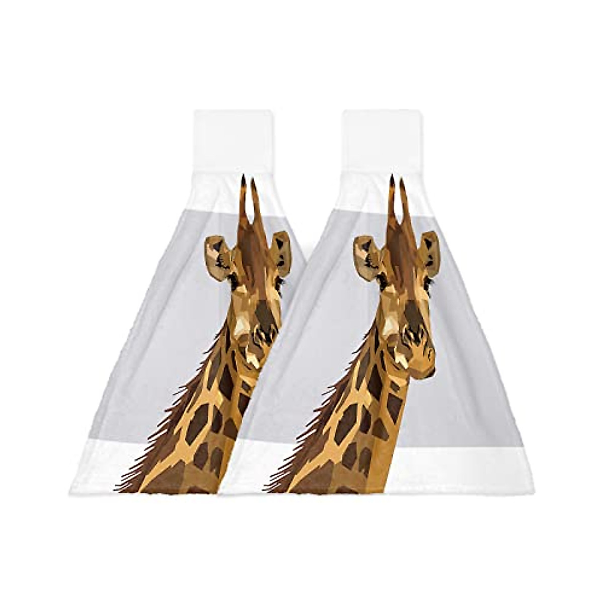 Geometric Art Hanging Hand Towels Kitchen Towel Absorbent Towel Hanging Towel Hand Bath Towel, 18"x14" Decorative Soft Oven Towel Quick Dry Dish Cloth Towels 2Pcs, Brown Giraffe Textured Pattern