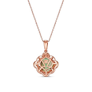 LE VIAN 3 2/5 Carat Cushion Shape Green Aquaprase Milgrain Flower Pendant Necklace for Women in 14k Rose Gold Plated 925 Sterling Silver on 18 Inch Chain with Lobster Claw Topaz and Quartz Pendant
