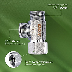 Litorange Lead-Free Brass 2 PCS Brass Angle Stop Add-A-Tee Valve 3/8" Compression Inlet by 3/8" Compression Outlet by 3/8 Inch Compression Outlet Easy Connect Tee