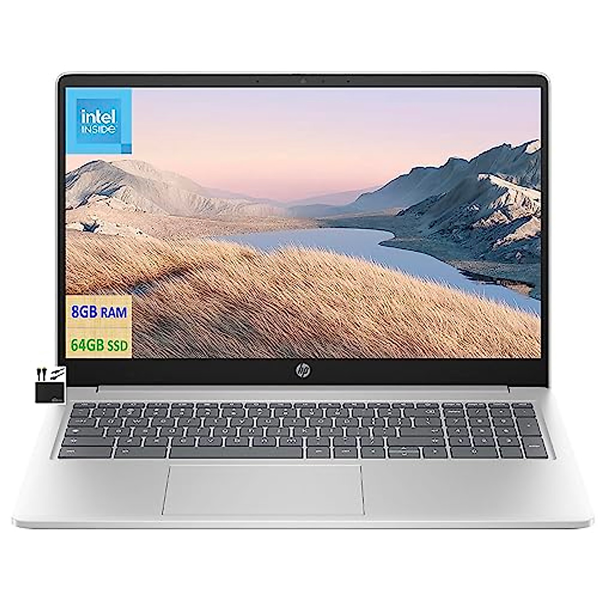 HP 2023 Newest Chromebook Laptop Student Business, 15.6" HD Display, Quad-Core Intel N200 Processor(Upto 3.7GHz), UHD Graphics, 8GB RAM, 64GB eMMC,HD Webcam,WiFi, Long Battery,Chrome OS+MarxsolCables