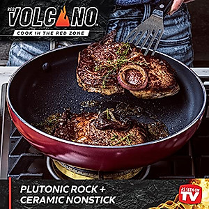 Red Volcano Textured Ceramic Nonstick, 11" Flat Bottom Wok Stir-Fry Pan with Lid for High Heat Cooking, Oven & Broiler Safe to 600 Degrees, Dishwasher Safe, PFAS PFOA & PTFE Free, Red