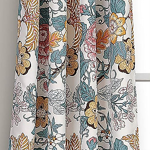 Lush Decor Sydney Curtains | Floral Garden Room Darkening Window Set for Living, Dining, Bedroom x 52”, Blue and Yellow, 108" L Panel Pair, Blue & Yellow
