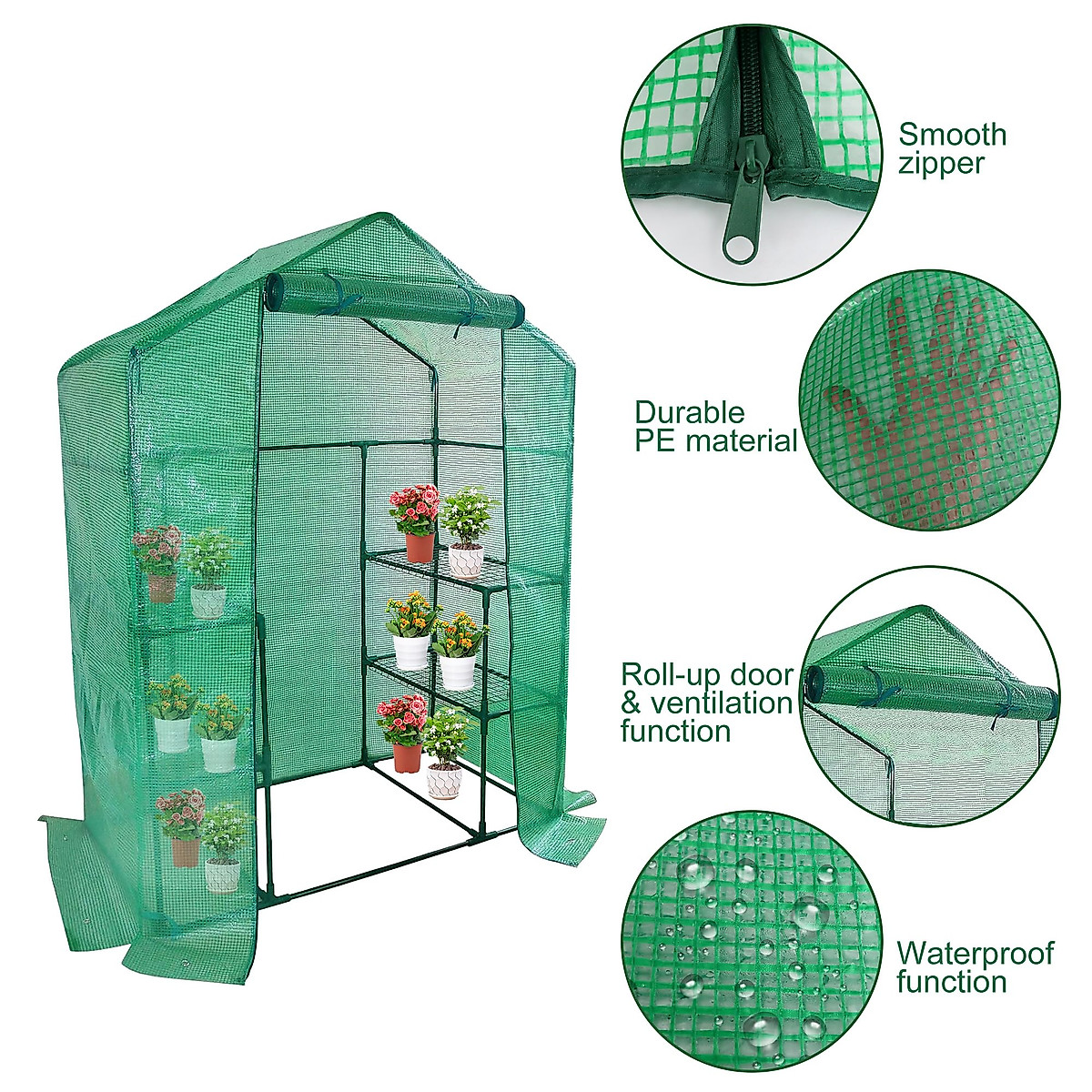 Walk-in Greenhouse Replacement Cover with Roll-Up Zipper Door-56x29x76 Inch PE Plant Gardening Greenhouse Cover for Gardening Plants Cold Frost Protection Wind Rain Proof (Frame NOT Include)