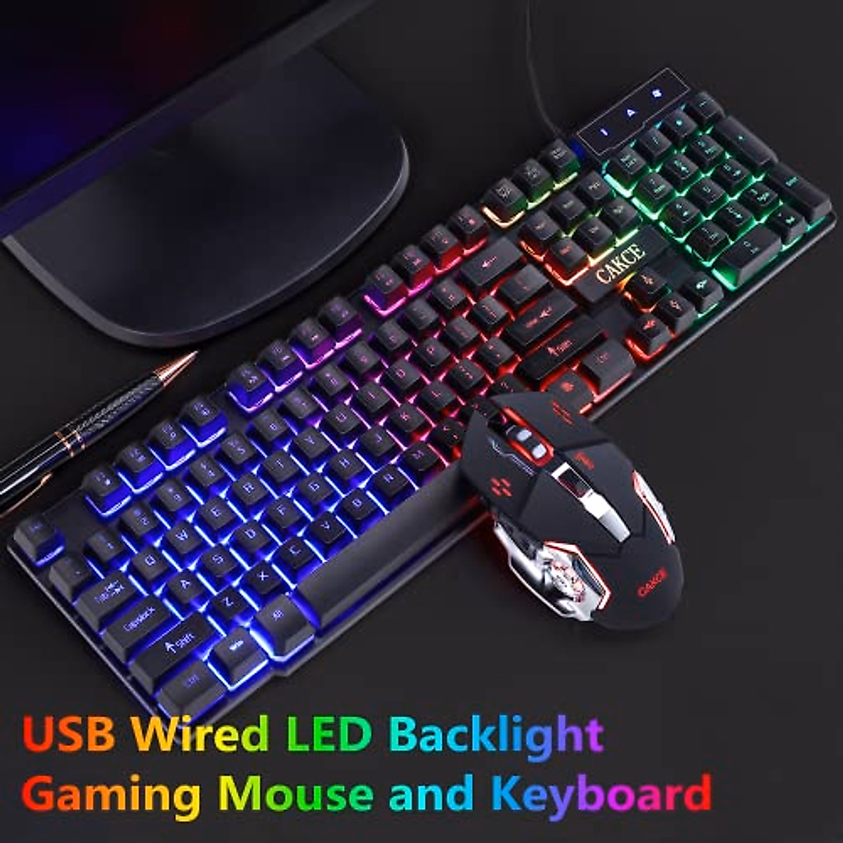 RGB Gaming Keyboard and Colorful Mouse Combo,USB Wired LED Backlight Gaming Mouse and Keyboard for Laptop PC Computer Gaming and Work,Letter Glow,Mechanical Feeling
