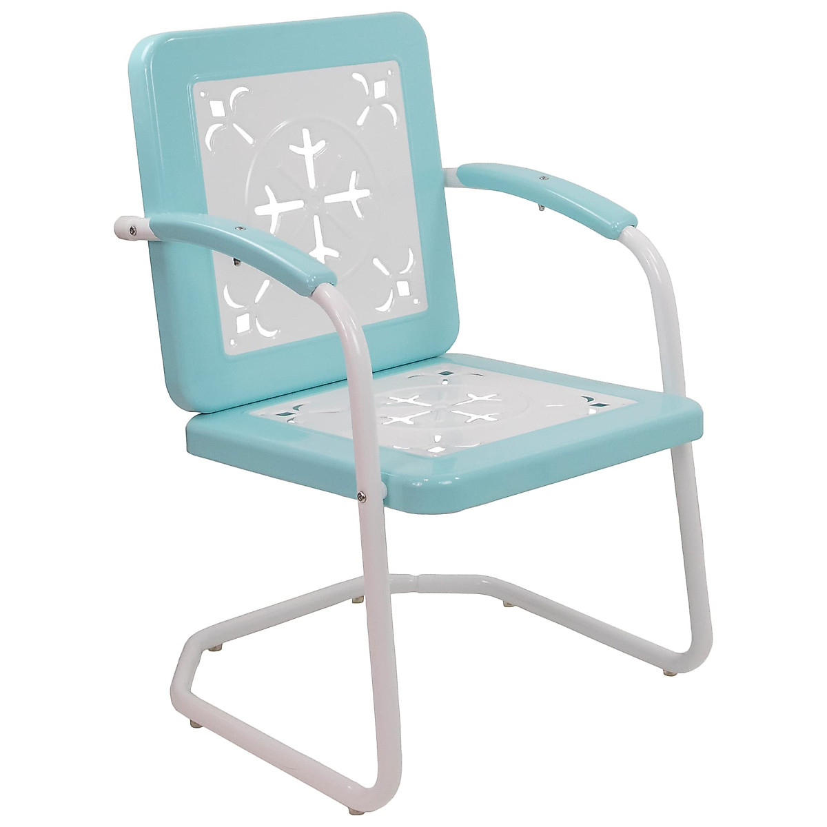 Northlight 35" Square Outdoor Retro Tulip Steel Armchair, Blue and White