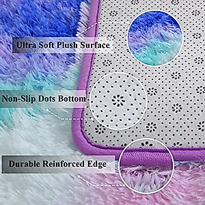 FGCOGOD Fluffy Soft Shag Rug for Bedroom, 3 x 5 Feet Kids Rugs for Bedroom Girls, Shaggy Tie Dyed Purple Blue Carpet for Living Room, Colorful Non-Slip Area Rug, Children Playroom Nursery Rug
