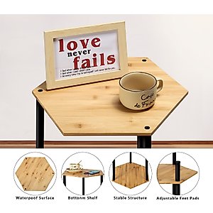SEHERTIWY Bamboo Side Table Set of 2, Hexagon Nightstands for Bedrooms, Side Tables for Small Spaces, Modern Coffee Table, 2 Tiers Rustic Accent Tables for Bedroom
