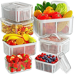 10PCS Fruit Vegetable Storage Containers for Fridge with Colander - Food Containers for Refrigerator Kitchen Organizer Produce Container Keep Fruits Vegetables Berry Meat Fresh longer,Dishwasher Safe
