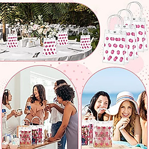Silkfly 24 Pcs Clear Gift Bag with Handles Wedding Reusable Plastic Small Gift Bag with Polka Dot PVC Gift Wrap Bag for Party Favor Christmas Wedding Birthday(5.9 x 7.9 x 2.8 Inch,Pink)