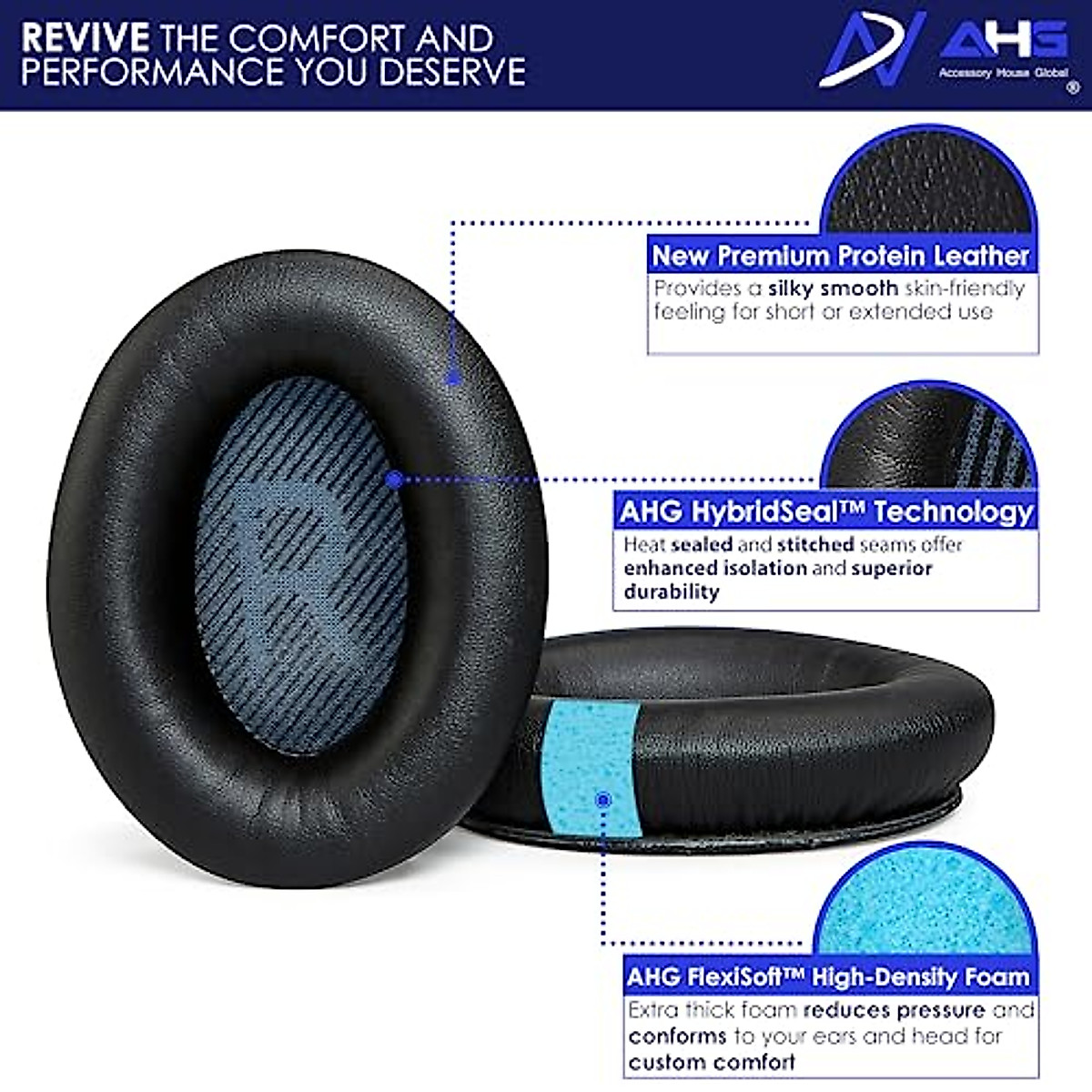 AHG Premium SoundLink AE2 Ear Pads Cushions Compatible with Bose SoundLink AE2 / Bose SoundLink Around Ear ii Wireless Headphones (Black). Premium Protein Leather | Extra Thick Soft High-Density Foam