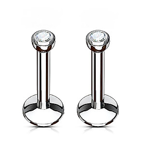 PIERCE ME 2pcs Internally Threaded Labret Monroe Lip Tragus 2mm CZ Ball 5/16" (8mm) 16g
