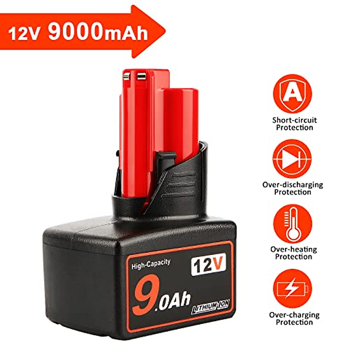 AMICROSS 12V Battery 9.0Ah Compatible with M12 Milwaukee 48-11-2440 48-11-2412 48-11-2460 48-11-2411 48-11-2420 48-11-2401 48-11-2402 48-11-2401 12-Volt M12 Cordless Tools 2-Pack