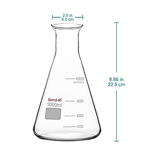stonylab Glass Wide Mouth Erlenmeyer Flask, 1000 ml Borosilicate Glass Erlenmeyer Flask with Heavy Duty Rim, 1 Pack