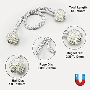 Nieffeiy Magnetic Curtain Tiebacks Convenient Curtains Drape Ties Backs Weave Rope Curtain Holdbacks for Outdoor Window Draperies (Silver, 4)