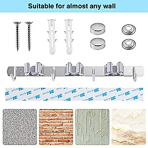 Rose Kuli 2 Pack Mop and Broom Holder, Wall Mounted Organizer Mop and Broom Storage Tool Rack with 6 Ball Slots and 8 Hooks for Garage, Garden, Laundry Room