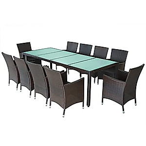 TCSGURK Patio Dining Set, Outdoor Patio Furniture Sets, Rectangular Glass Top Dining Table and Chairs with Cushions (Color : Brown, Size : 98.4" x 39.4" x 29.1")