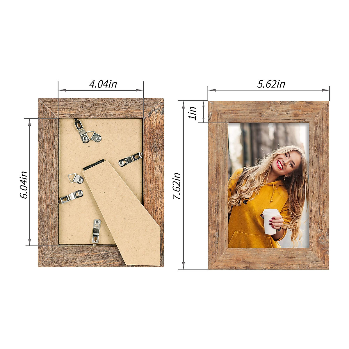 iRahmen 4x6 Picture Frame Set of 4, Rustic Brown with Real Glass 4 x 6 Photo Frames for Desktop Display and Wall Mounting