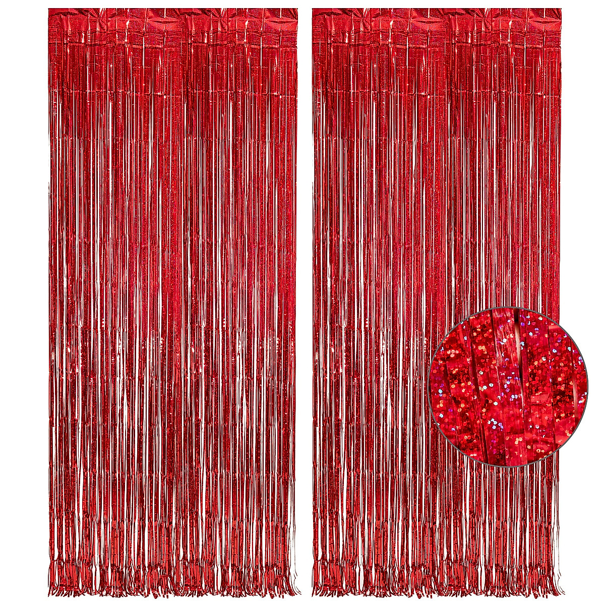 Red Fringe Curtains Party Streamers Backdrop - GREATRIL Foil Tinsel Curtain Cortinas para Fiestas Decoracion Backdrop for Stranger Theme Party Christmas Valentines Day Party 2-Pack
