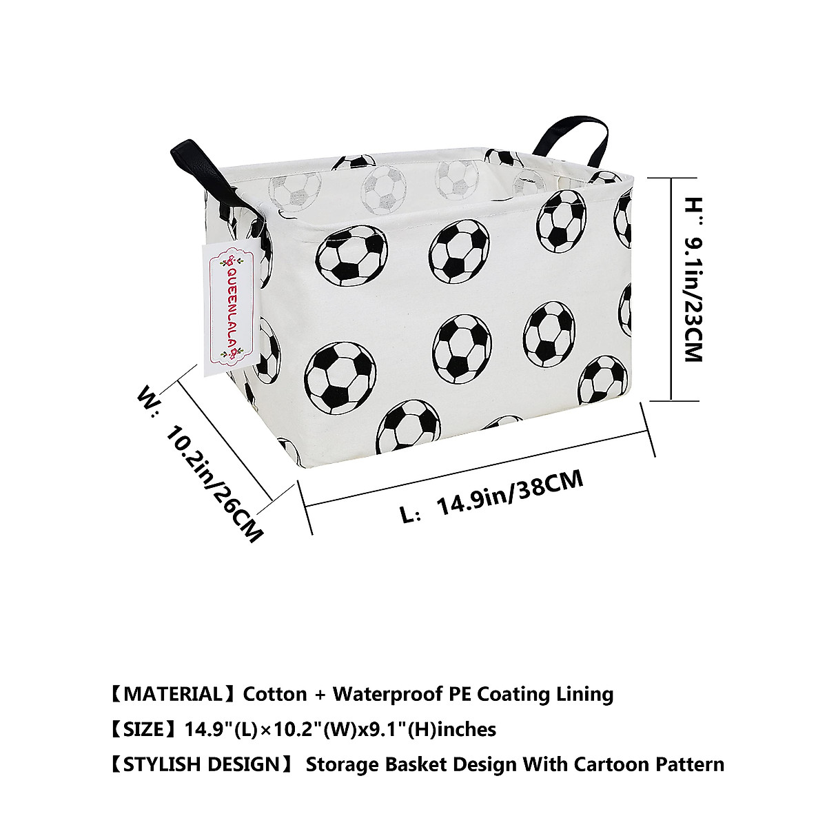 QUEENLALA Rectangular Laundry Hamper/Foldable Nursery Laundry Basket for Organizing/Storage Bin Baskets/Children Toy Office Bedroom/Toy Bin Closet Shelf Baskets（Rec-Football）