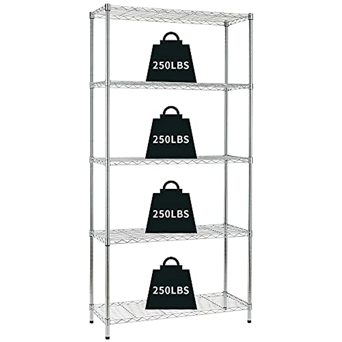 HCY Garage Shelving, 72*36*14inch Metal Shelves 5 Tier Wire Shelving Unit Adjustable Heavy Duty Sturdy Steel Shelving for Pantry Garage Kitchen (Chrome)