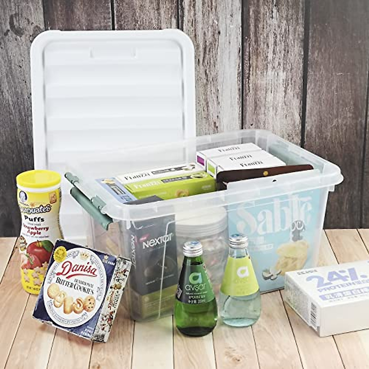 Ucake 25 Quart Plastic Storage Bins with Lids, Clear Plastic Latching Bins, Pack of 4