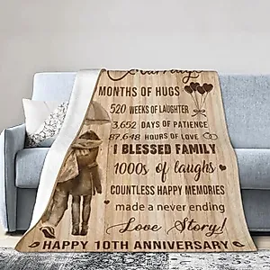 Gwuvioz Happy 10th Wedding Anniversary Blanket Soft Throw Blanket Cozy Blanket & Throws for Couch Bed Living Room Decoration 60"X50"