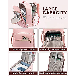 LOVEVOOK Travel Backpack Women, Carry On Backpack as Personal Item Flight Approved, TSA 17.3inch Laptop Backpack with 3 Packing Cubes College Casual Daypack for Weekender Overnight Hiking, Pink