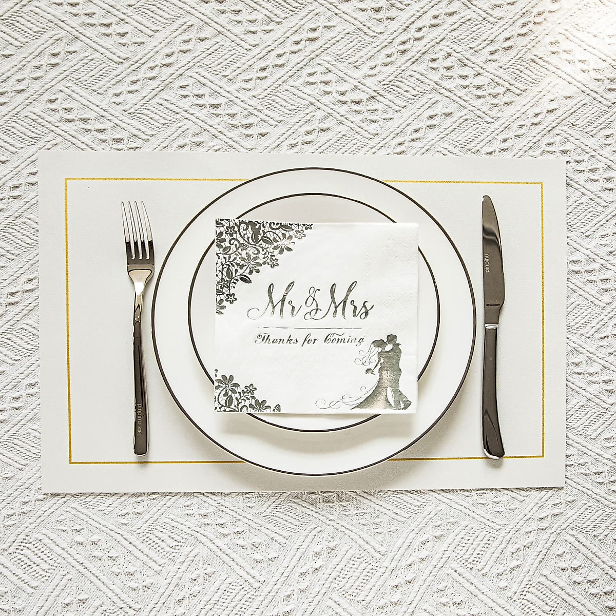 Silver 100 Pcs Wedding Napkins for Reception Mr and Mrs Wedding Cocktail Napkins, Disposable Napkins for Wedding, Engagement, Bridal Shower Party Decorations