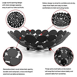 OwnMy Metal Fruit Bowl Basket Creative Table Centerpiece Fruit Stand Decorative Countertop Fruit Holder for Kitchen Counter, Iron Large Fruit Plate Round Storage Tray for Bread Snacks Candy (Black)