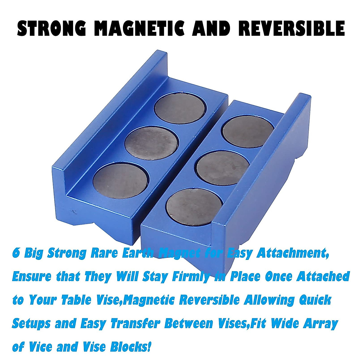 BARTOO Aluminum 4" Vise Jaws Pads, Magnetic Reversible Pipe Vise, AN Fitting Vice Jaw Covers, Professional Grade Multi-Purpose Vise Jaw Protective Inserts for Any Metal Bench Vice (4", Blue)