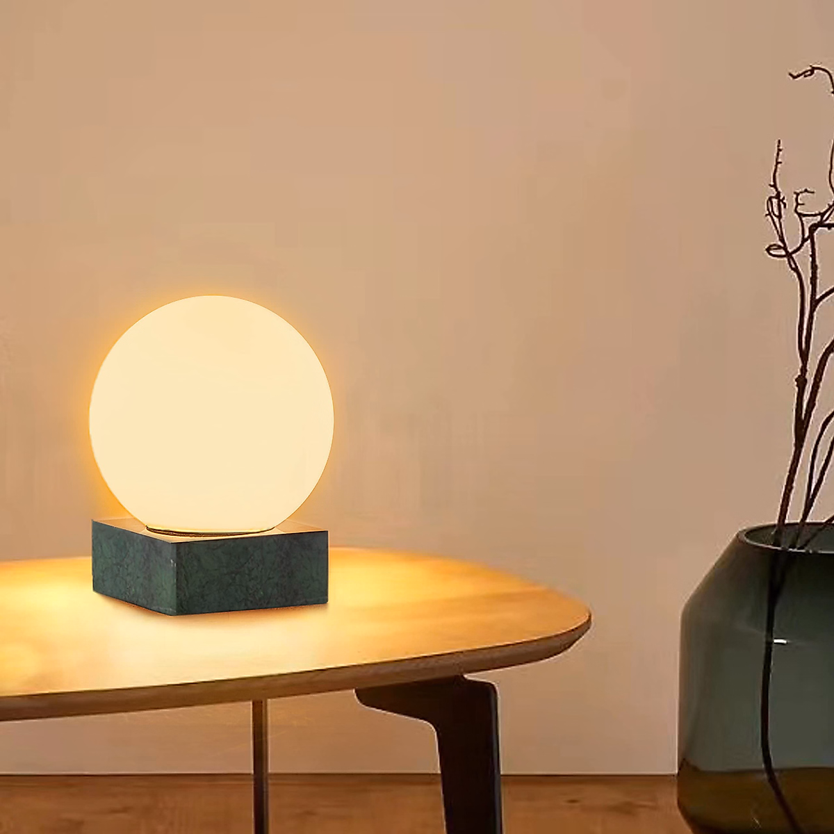 FLORNIA Modern Industrial Table Lamp, Unique Bedside Nightstand Desk Lamp with Glass Shade and Marble Base for Bedroom, Living Room, Office Study, Decoration (Include Bulb G45)